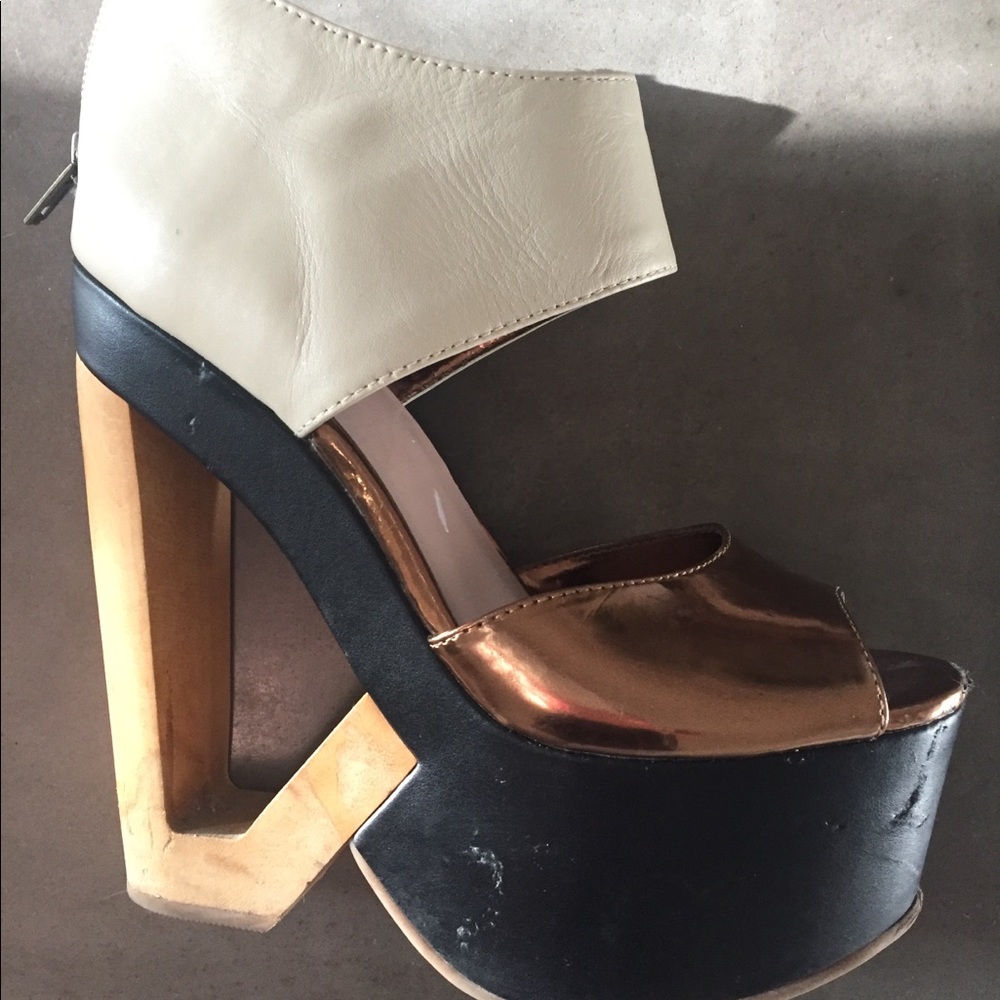 Dv8 Leather And Metallic Platform Heels - Gem